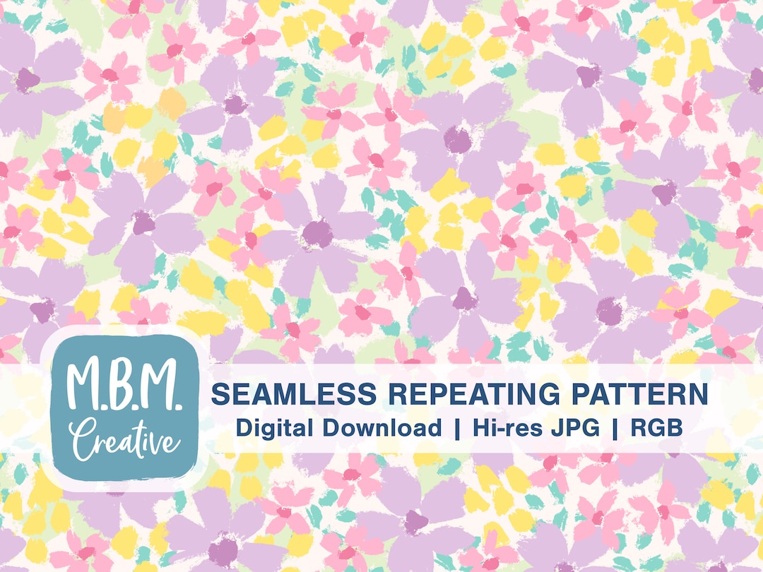 Inky Spring Floral: Purple & Pink Seamless Repeat Pattern for ...