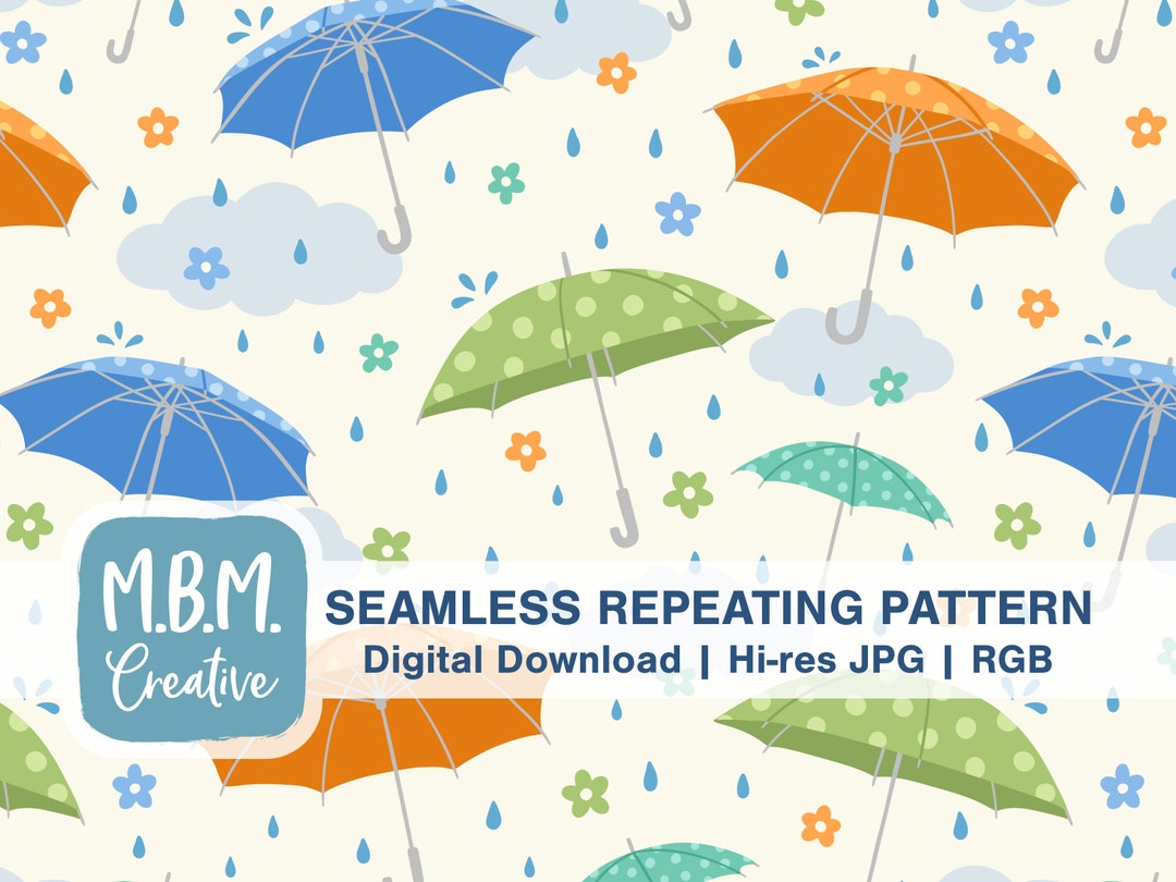 April Showers on Cream Seamless Repeat Pattern Commercial Use ...