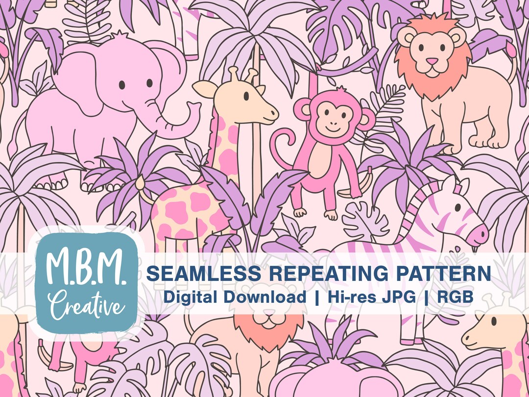 Baby Zoo Animals on Pink Seamless Repeat Pattern Commercial Use, Cute ...