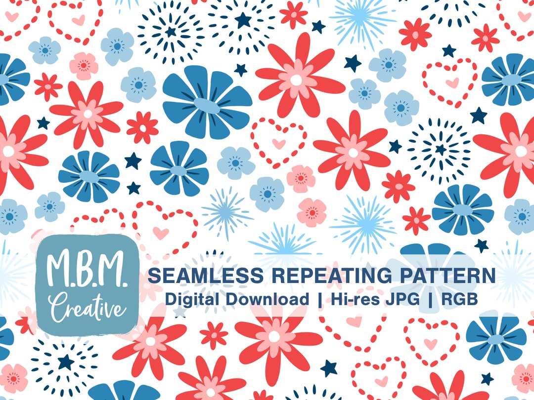 Fireworks & Flowers on White Seamless Repeat Pattern for Commercial Use ...