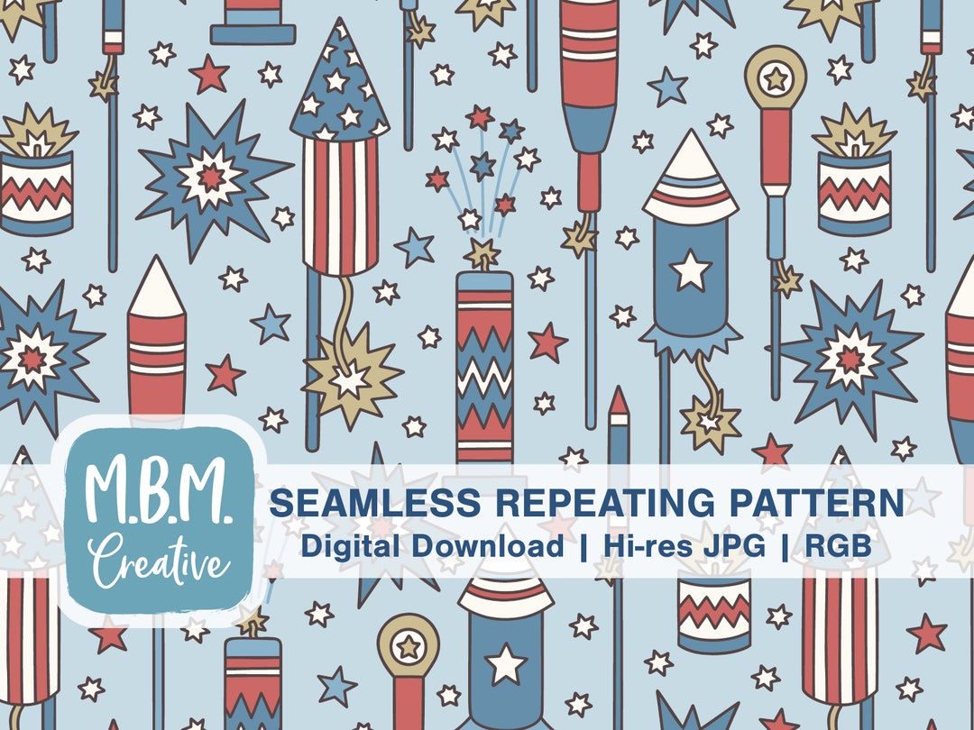 4th of July Fireworks in Muted Color Seamless Repeat Pattern Commercial ...