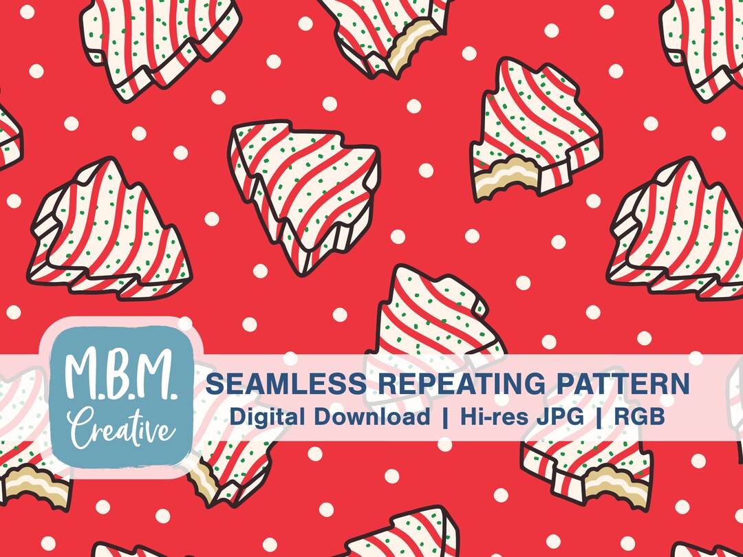 Christmas Tree Cakes on Red Seamless Repeat Pattern Commercial Use ...