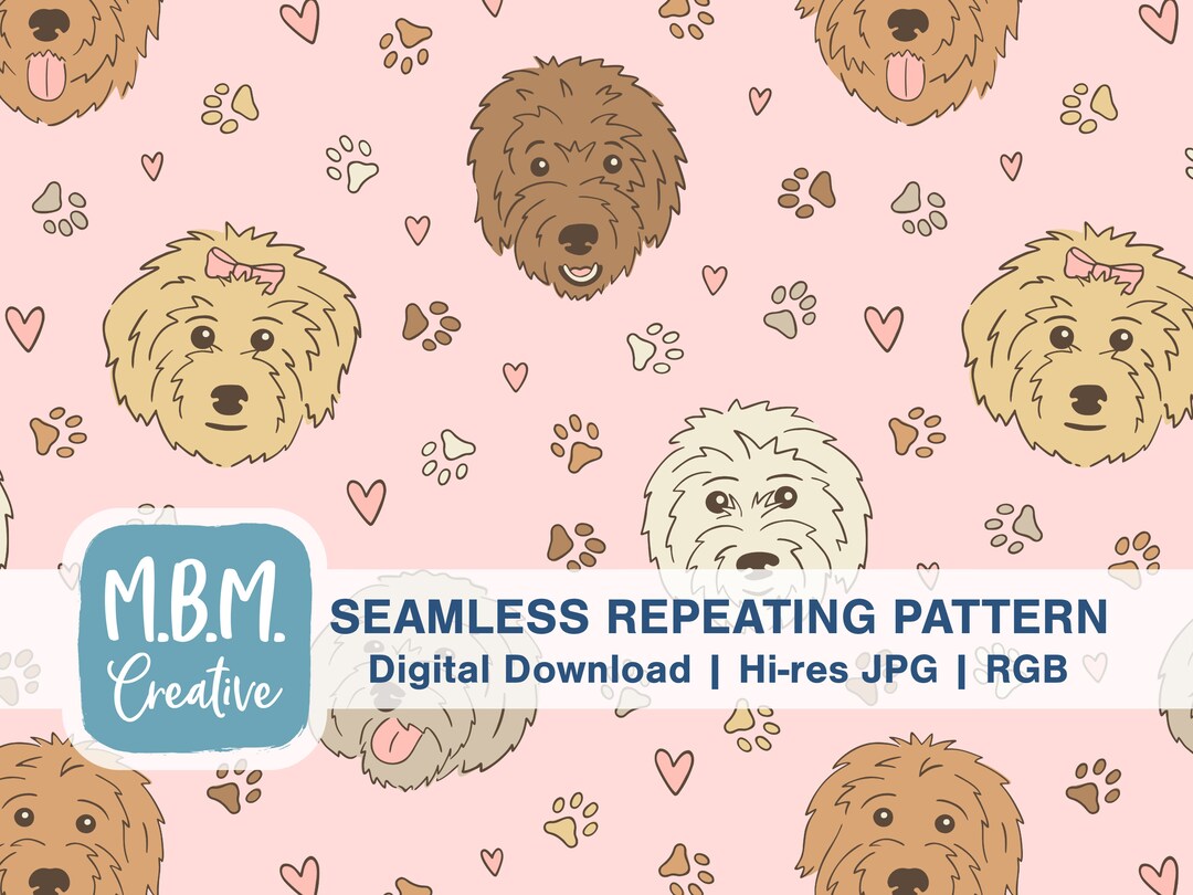 Golden Doodles on Pink Seamless Repeat Pattern Commercial Use, Cute Dog ...