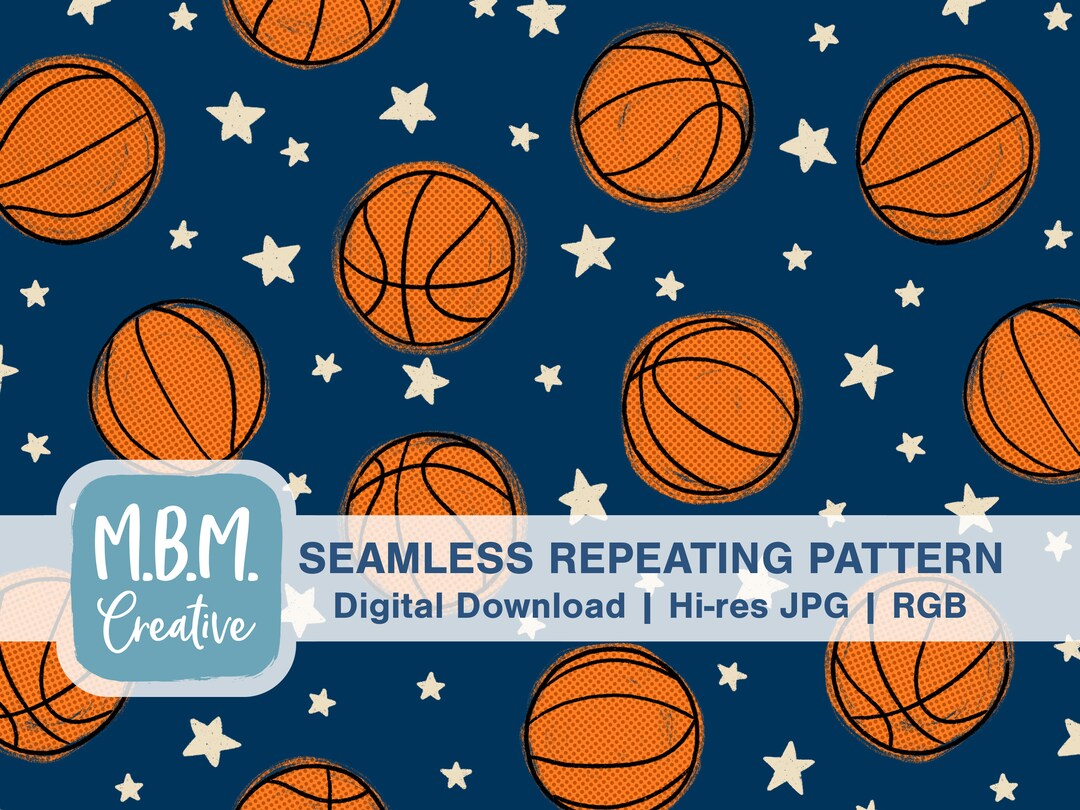 Basketballs & Stars on Blue Seamless Repeat Pattern for Commercial Use ...