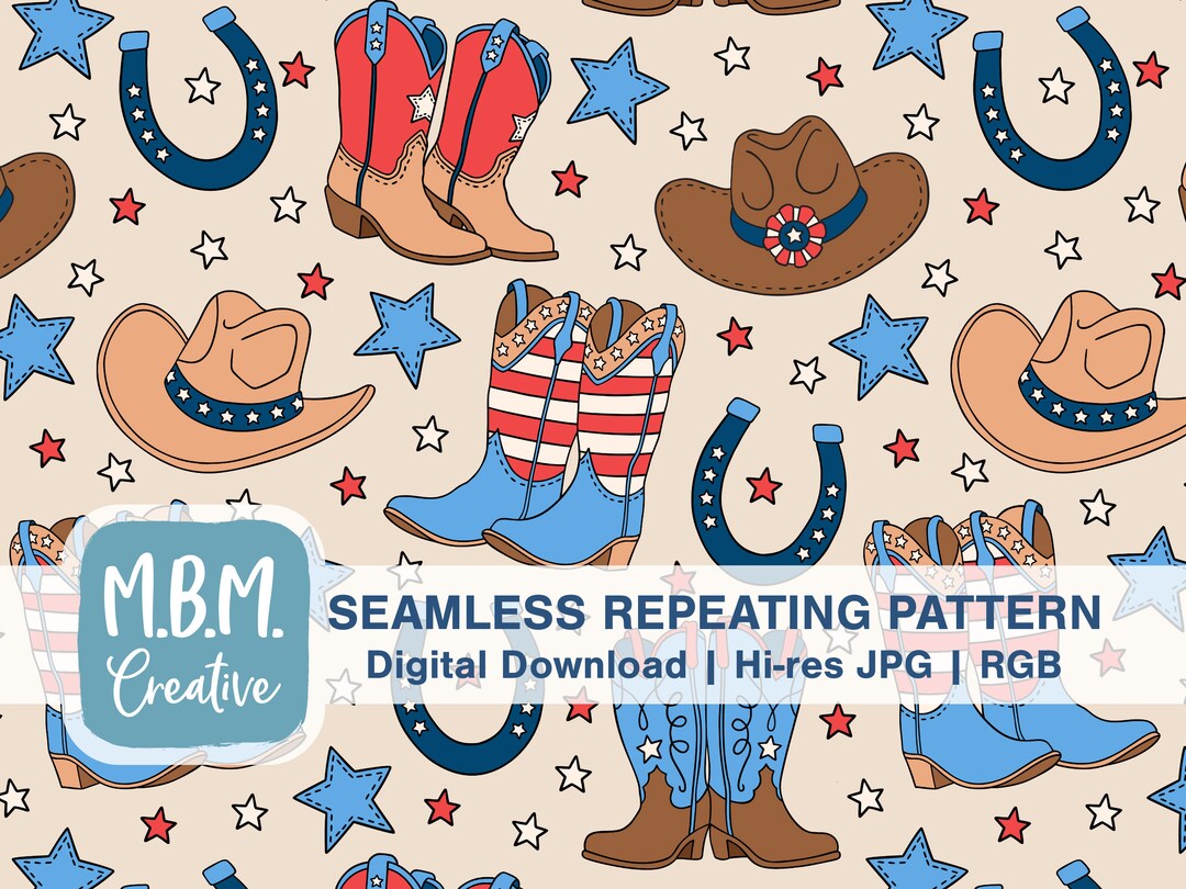 Patriotic Cowboy on Brown Seamless Repeat Pattern Commercial Use ...