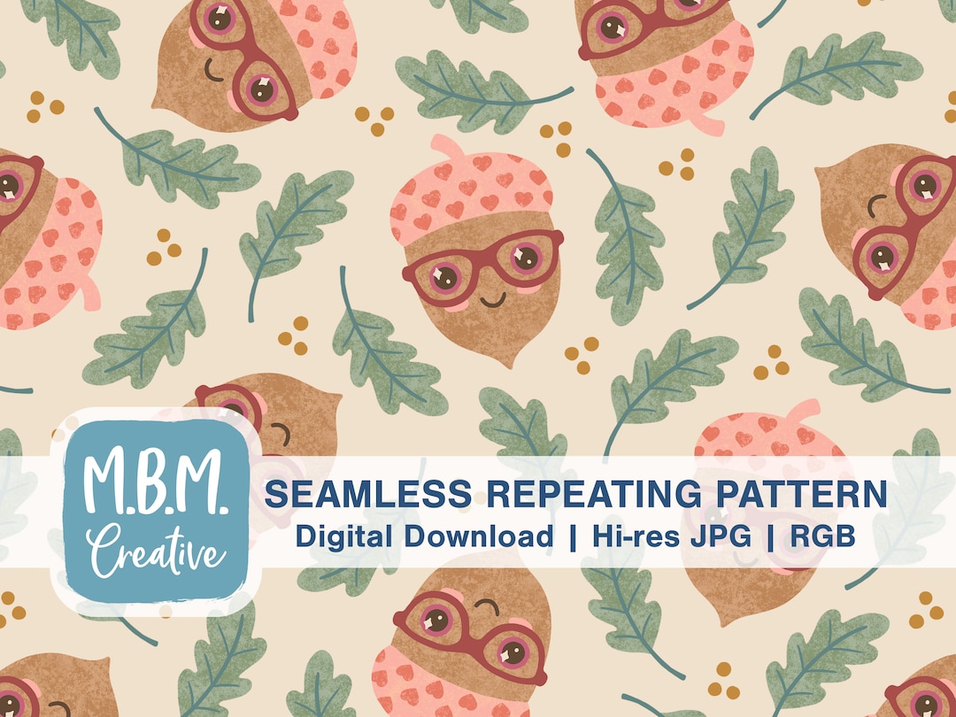 Kawaii Acorns Seamless Repeat Pattern Commercial Use, Cute Autumn Acorn ...
