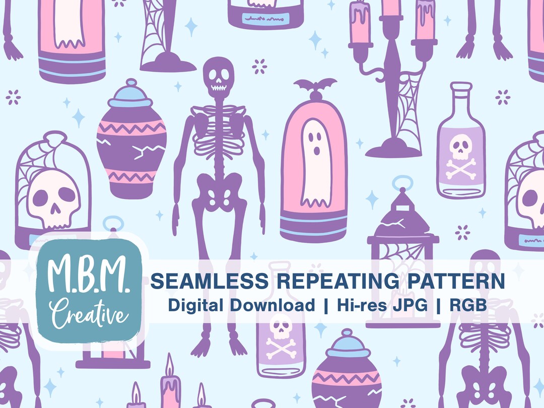 Creepy Collection in Cute Colors Seamless Repeat Pattern Commercial Use ...