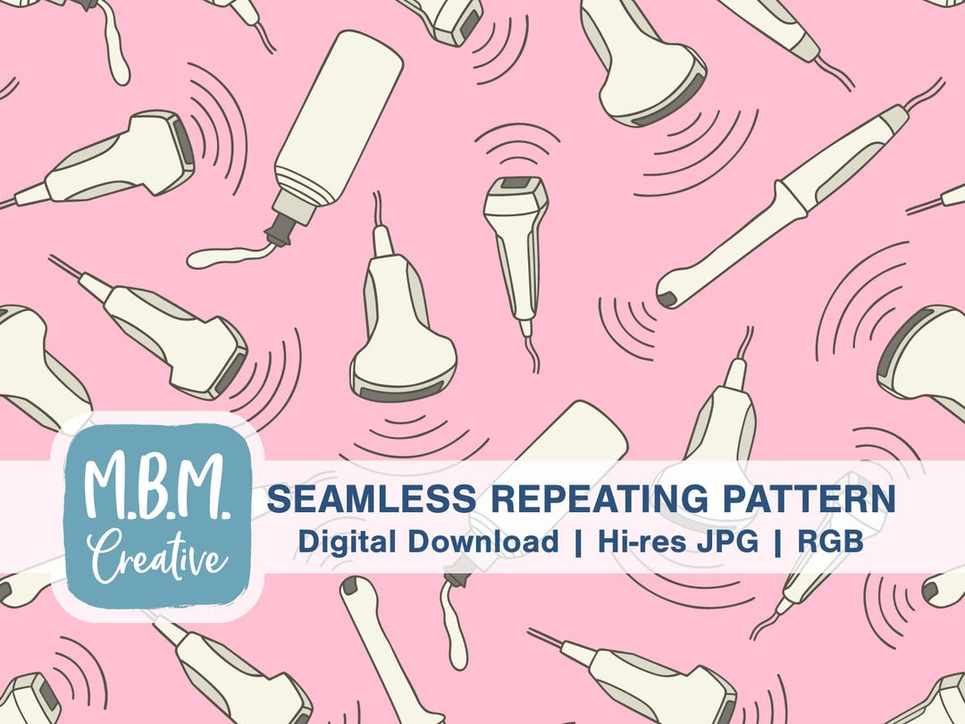 Ultrasound Probes on Pink Seamless Pattern Commercial Use, Sonographer ...