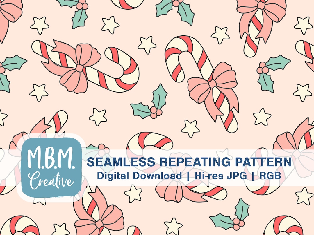 Candy Canes With Bows on Pink Seamless Repeat Pattern for Commercial ...