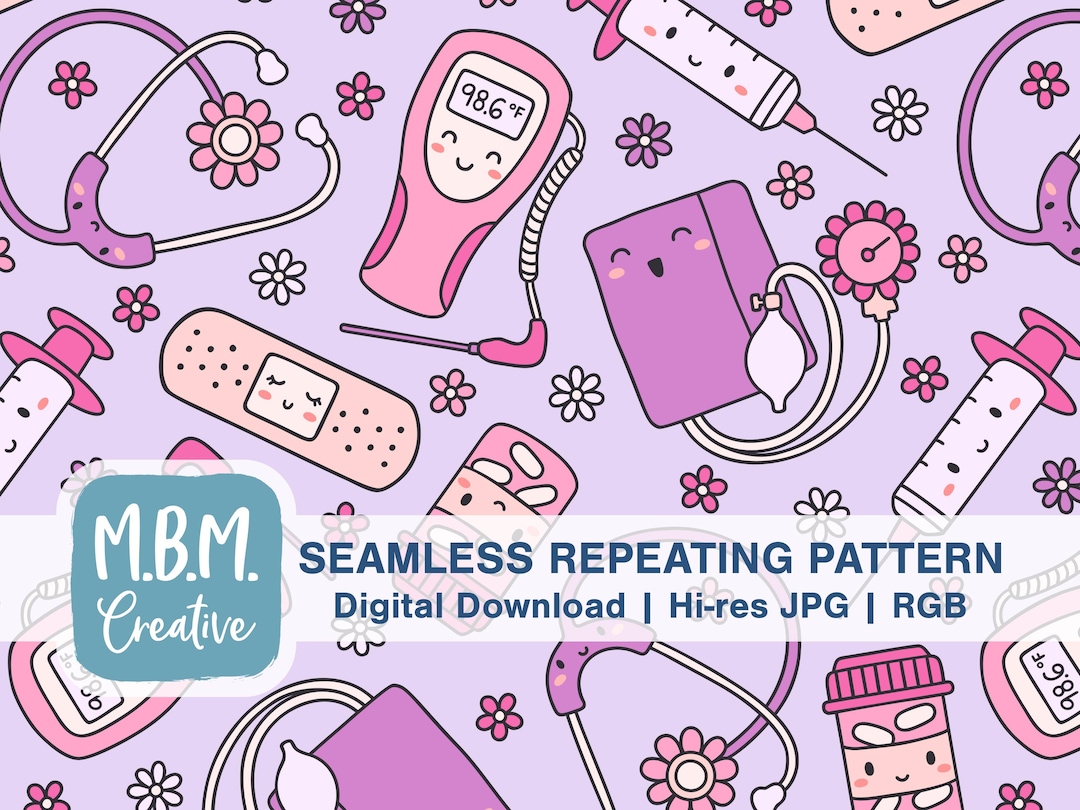 Kawaii Nurse Pattern on Purple Seamless Pattern Commercial Use, Cute ...