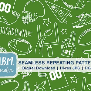 Football Line Art on Field Green Seamless Repeat Pattern for Commercial ...