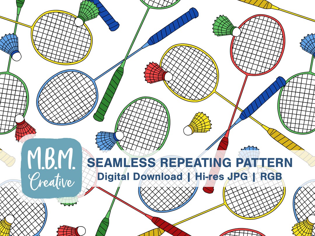 Badminton on White Seamless Repeat Pattern for Commercial Use, Racket ...