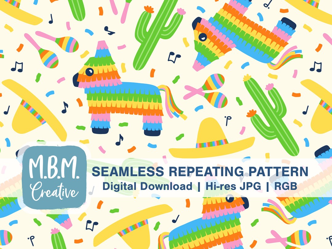 Cinco De Mayo Seamless Repeat Pattern Commercial Use, Piñata Maracas ...