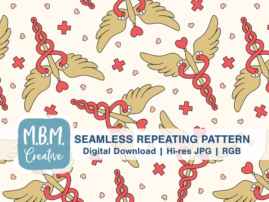 Cute Medical Symbol on Cream Seamless Pattern, Caduceus Pattern, Cute ...
