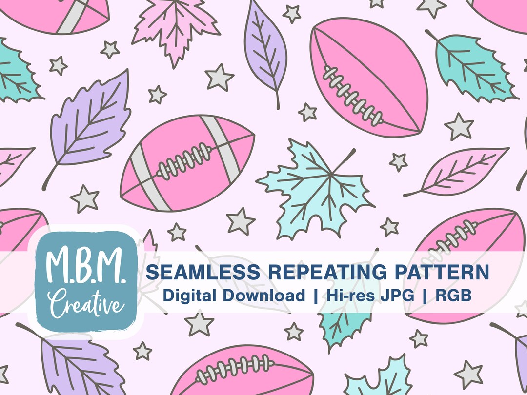 Football & Leaves in Pastels Seamless Repeat Pattern Commercial Use ...