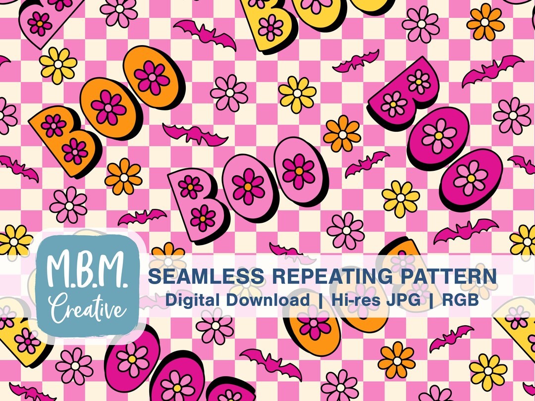 BOO Flowers & Bats: Pink Orange Yellow Seamless Repeat Pattern ...