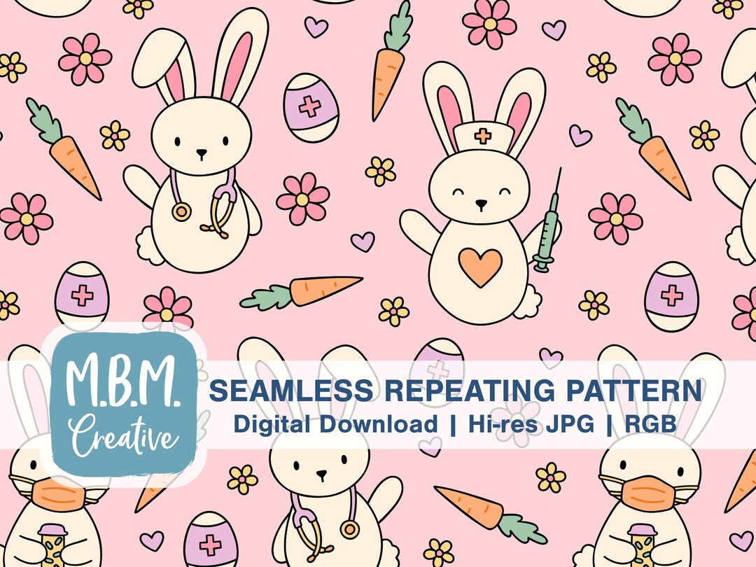 Nurse Bunnies on Pink Seamless Pattern Commercial Use, Cute Nursing ...