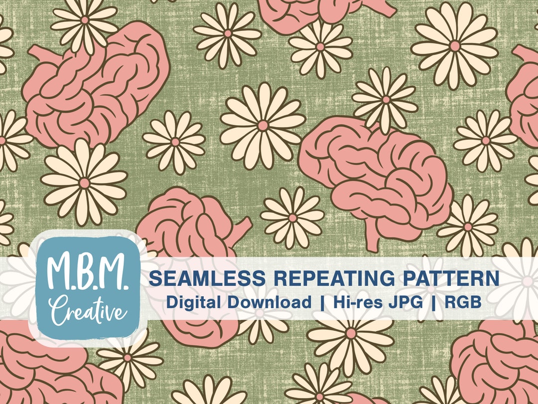 Brains & Flowers on Green Seamless Repeat Pattern für kommerzielle ...