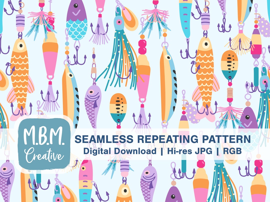 Fishing Lures on Light Blue Seamless Repeat Pattern for Commercial Use ...