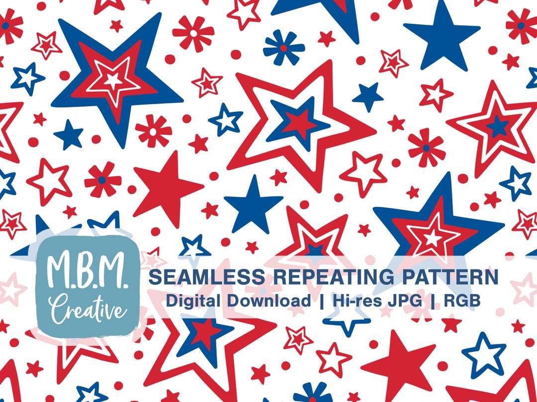 4th of July Stars on White Seamless Repeat Pattern for - Etsy