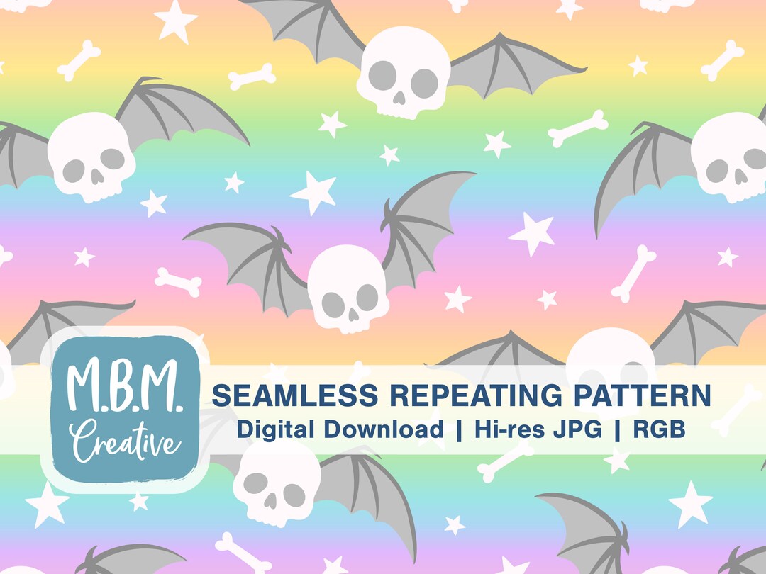 Winged Skulls on Pastel Rainbow Seamless Repeat Pattern Commercial Use ...