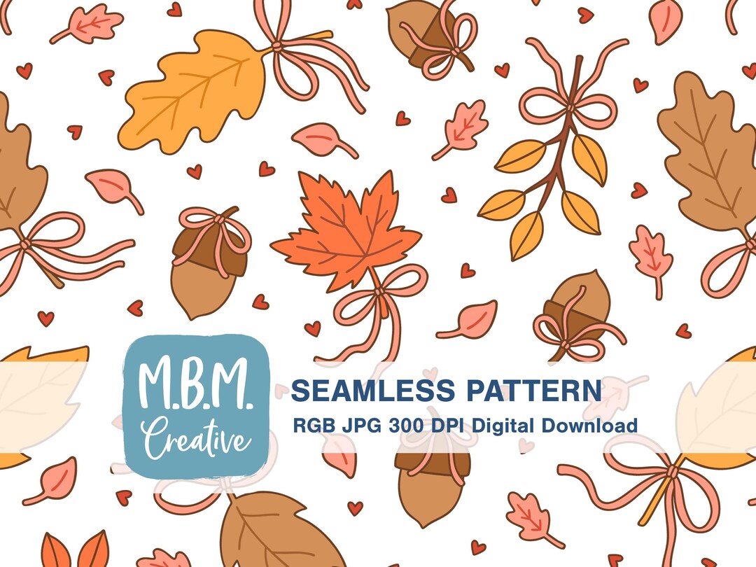 Bows & Leaves on White Seamless Repeat Pattern Commercial Use, Girly ...
