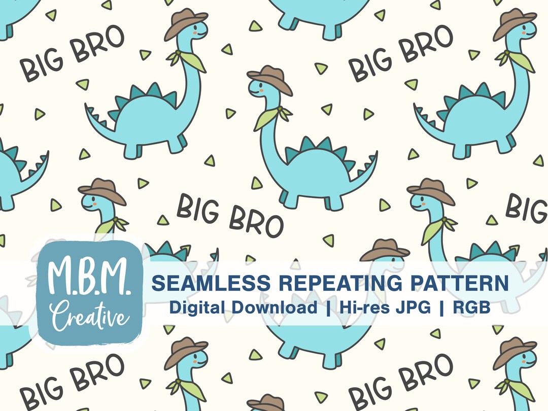 Dino Siblings: Big Bro Cowboy Dino Seamless Repeat Pattern Commercial ...