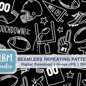 Football Line Art White Outlines on Black Seamless Repeat Pattern ...