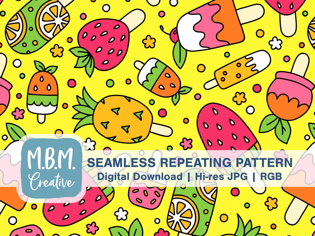 Fruit Popsicles on Yellow Seamless Repeat Pattern Commercial Use ...