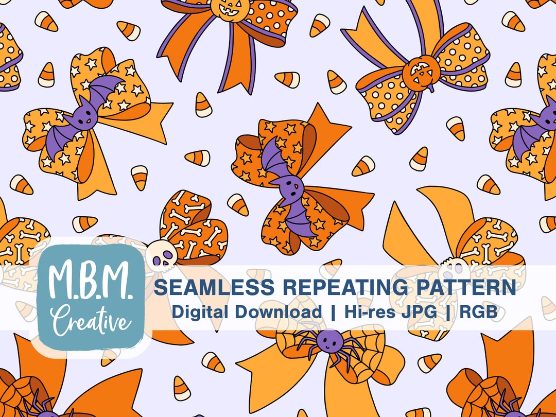 Halloween Bows: Purple & Orange Seamless Repeat Pattern Commercial Use ...