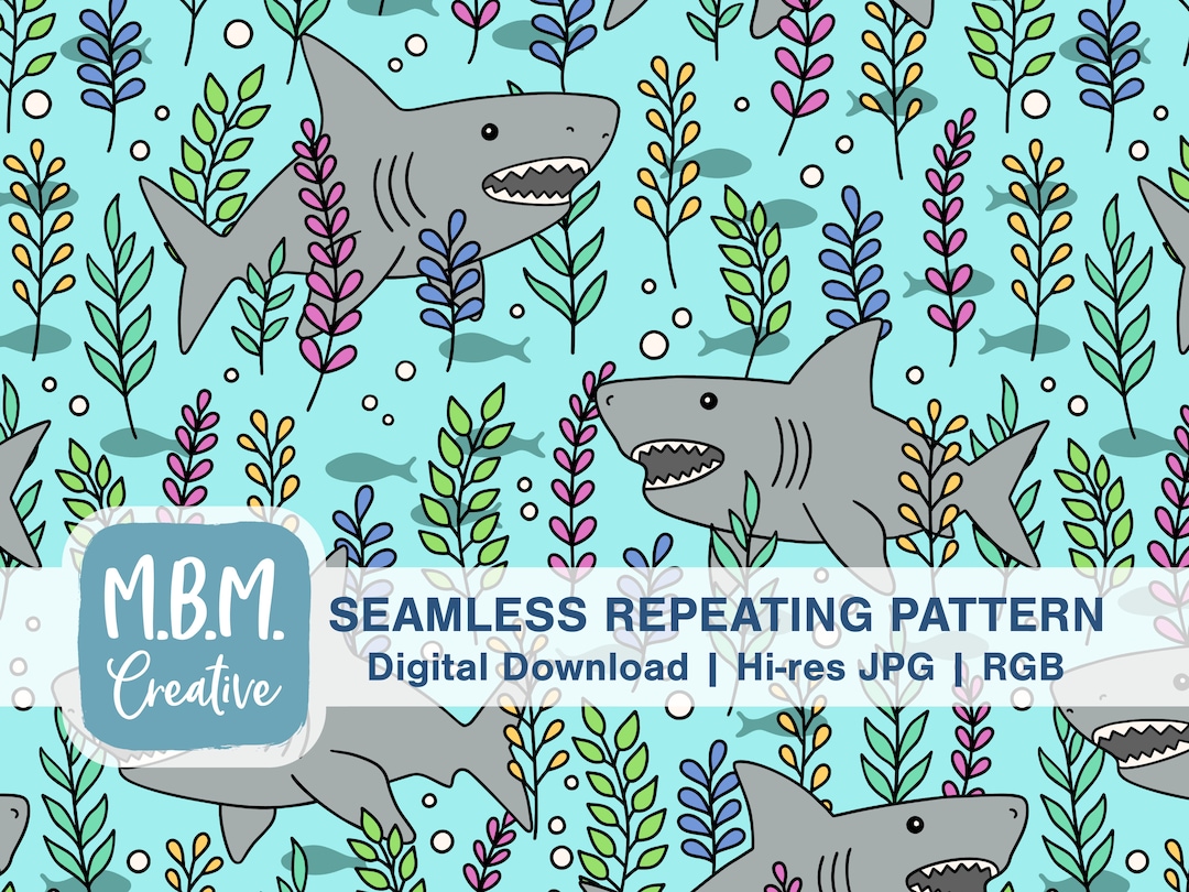 Sharks on Aqua Seamless Repeat Pattern Commercial Use, Cute Kids ...