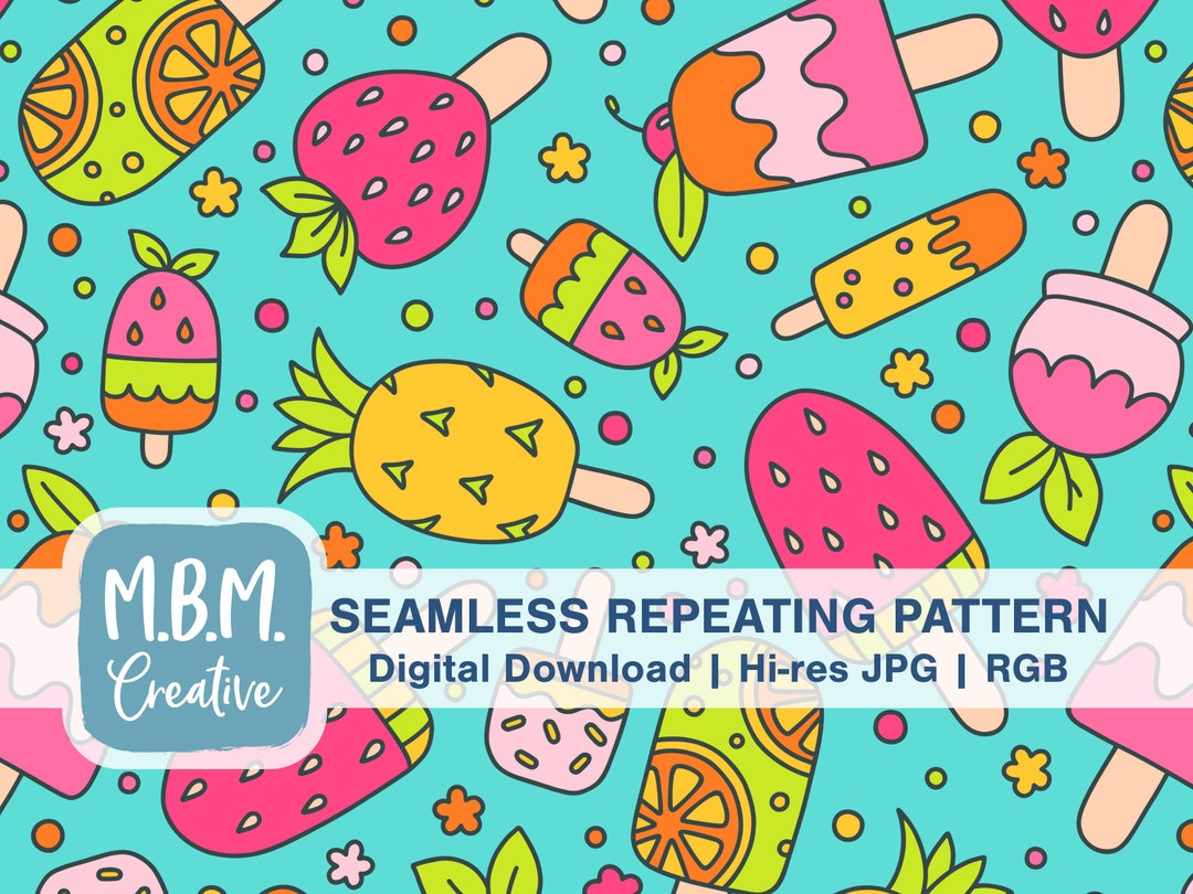 Fruit Popsicles on Aqua Seamless Repeat Pattern Commercial Use, Summer ...