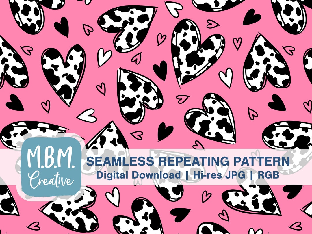 Cow Print Hearts: Black & White on Pink Seamless Pattern Commercial Use ...