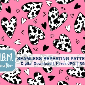 Cow Print Hearts: Black & White on Pink Seamless Pattern Commercial Use ...