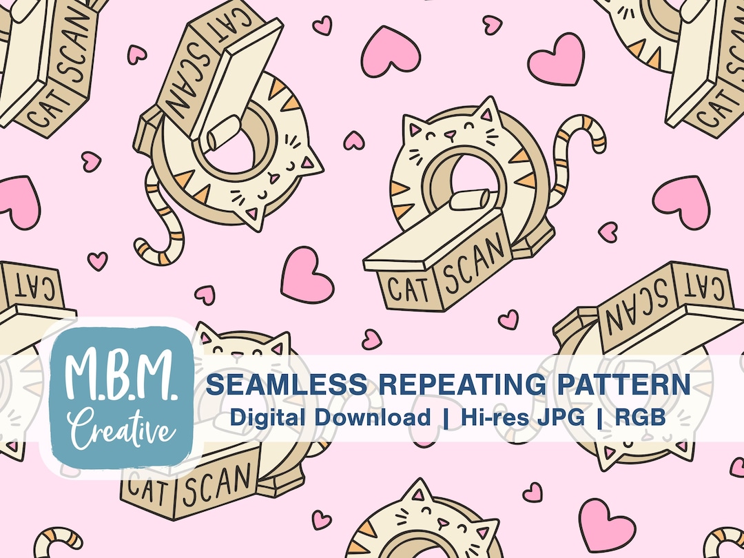 Kawaii Cat Scan on Pink Seamless Pattern Commercial Use, Cute Radiology ...