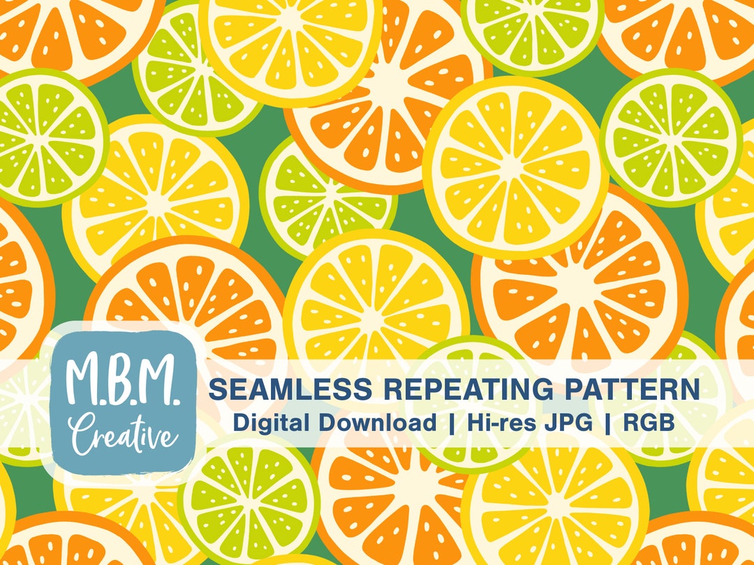 Citrus on Green Seamless Repeat Pattern for Commercial Use, Orange ...