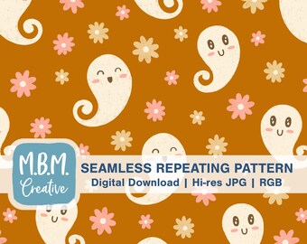 Cute Halloween Ghosts Ghouls on Black Seamless Repeat Pattern for ...