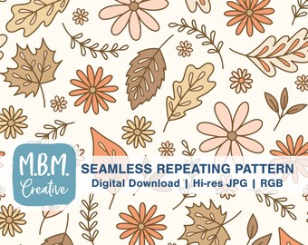 Retro Fall Cottagecore Autumn Daisies Florals Seamless Repeat Pattern ...