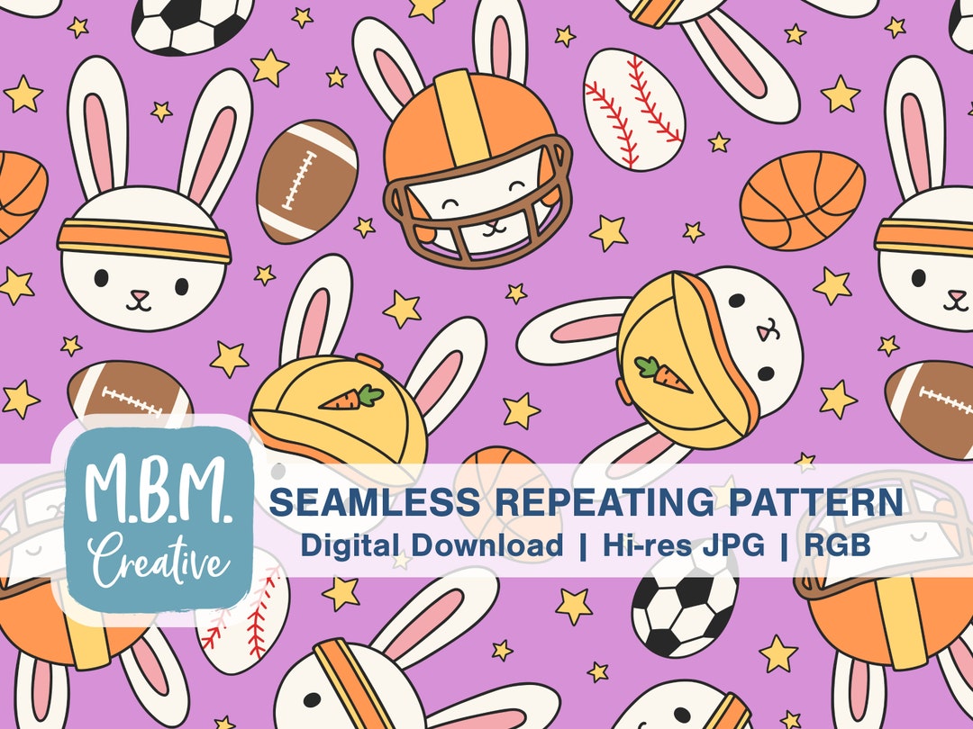 Sporty Bunnies on Purple Seamless Repeat Pattern Commercial Use, Kids ...