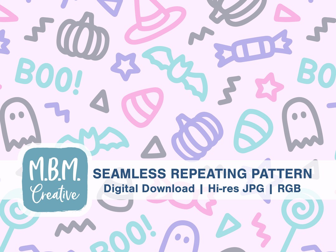 Halloween Chunky Doodle: Pastels Seamless Repeat Pattern Commercial Use ...