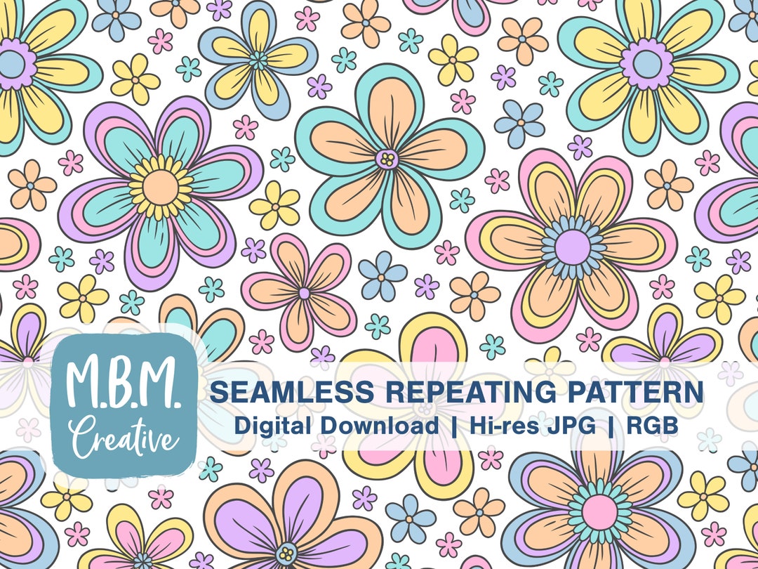 Floral Whimsy in Pastels Seamless Repeat Pattern Commercial Use, Cute ...
