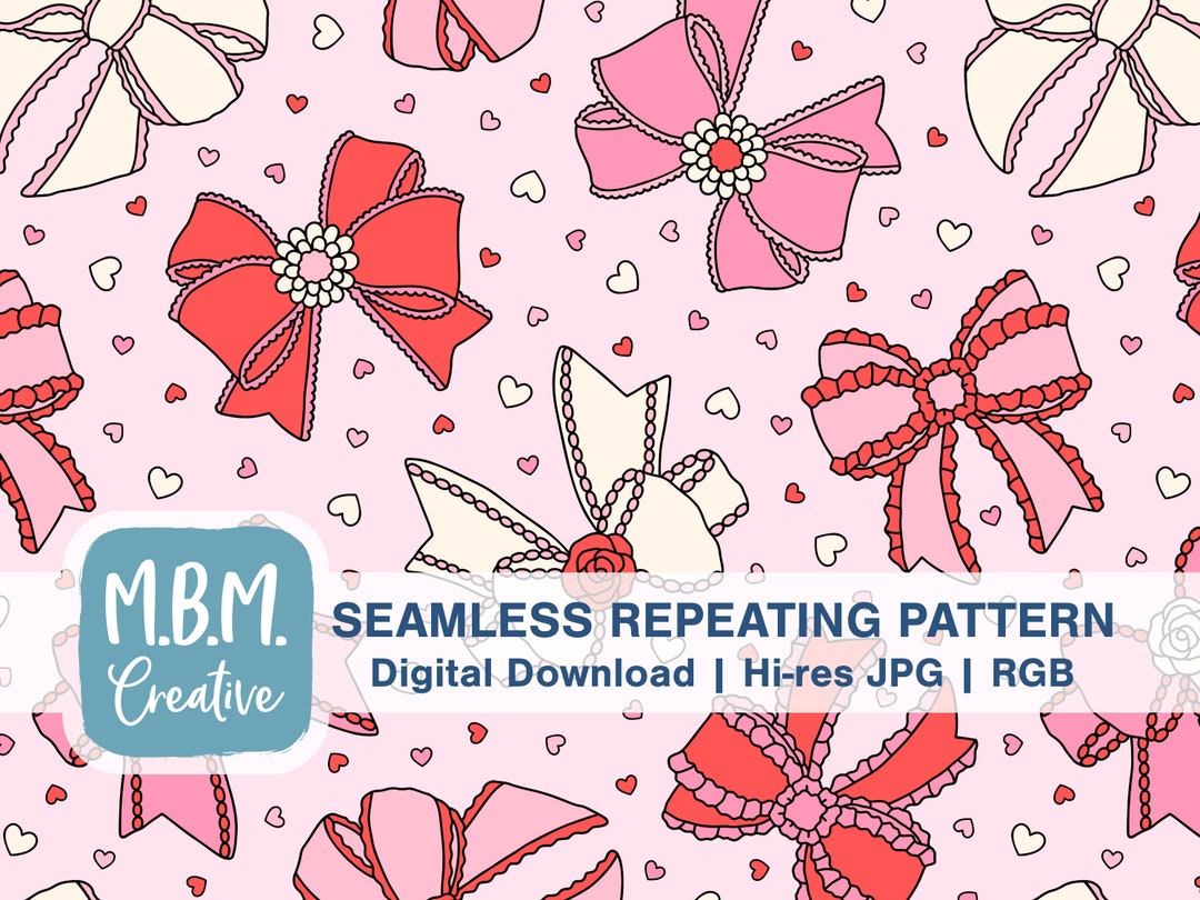 Fancy Bows in Pink and Red Seamless Pattern Commercial Use, Cute ...