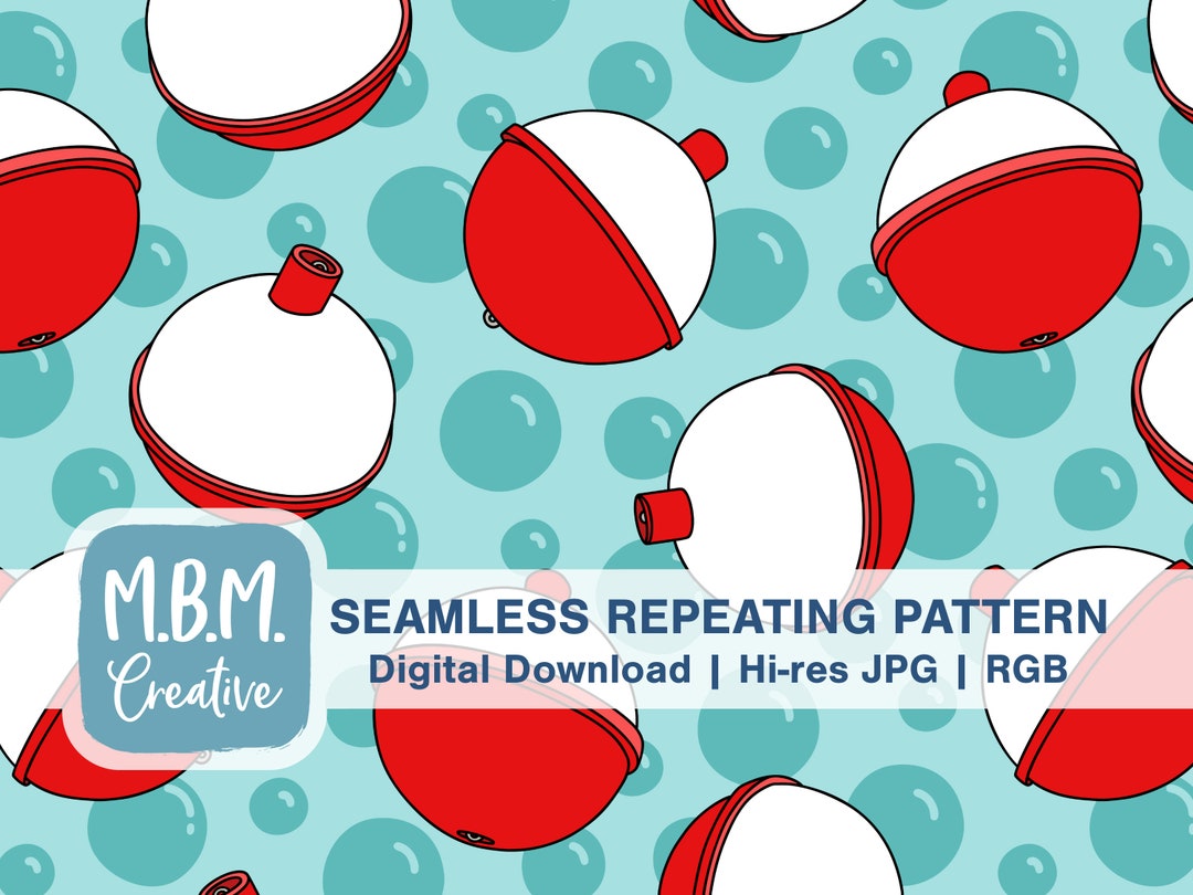Fishing Bobbers on Teal Seamless Repeat Pattern Commercial Use, Fish ...