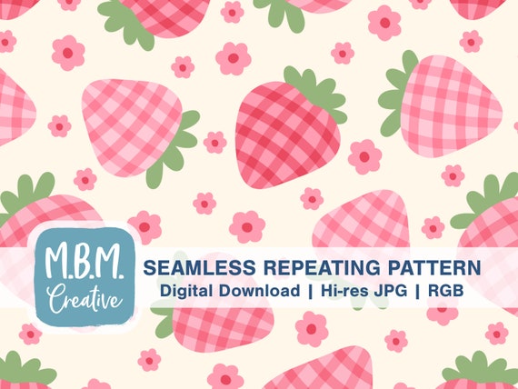 Pink Gingham Strawberries & Flowers Seamless Repeat Pattern - Etsy
