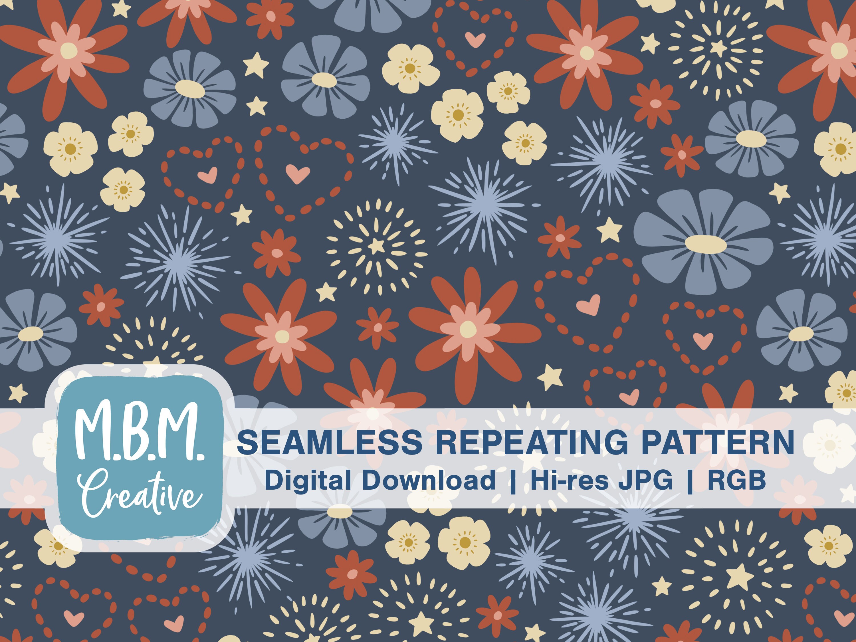 Fireworks & Flowers in Muted Colors Seamless Repeat Pattern - Etsy