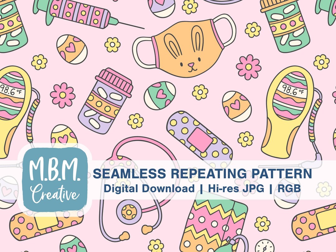 Nurse Easter on Pink Seamless Pattern Commercial Use, Cute Nursing ...