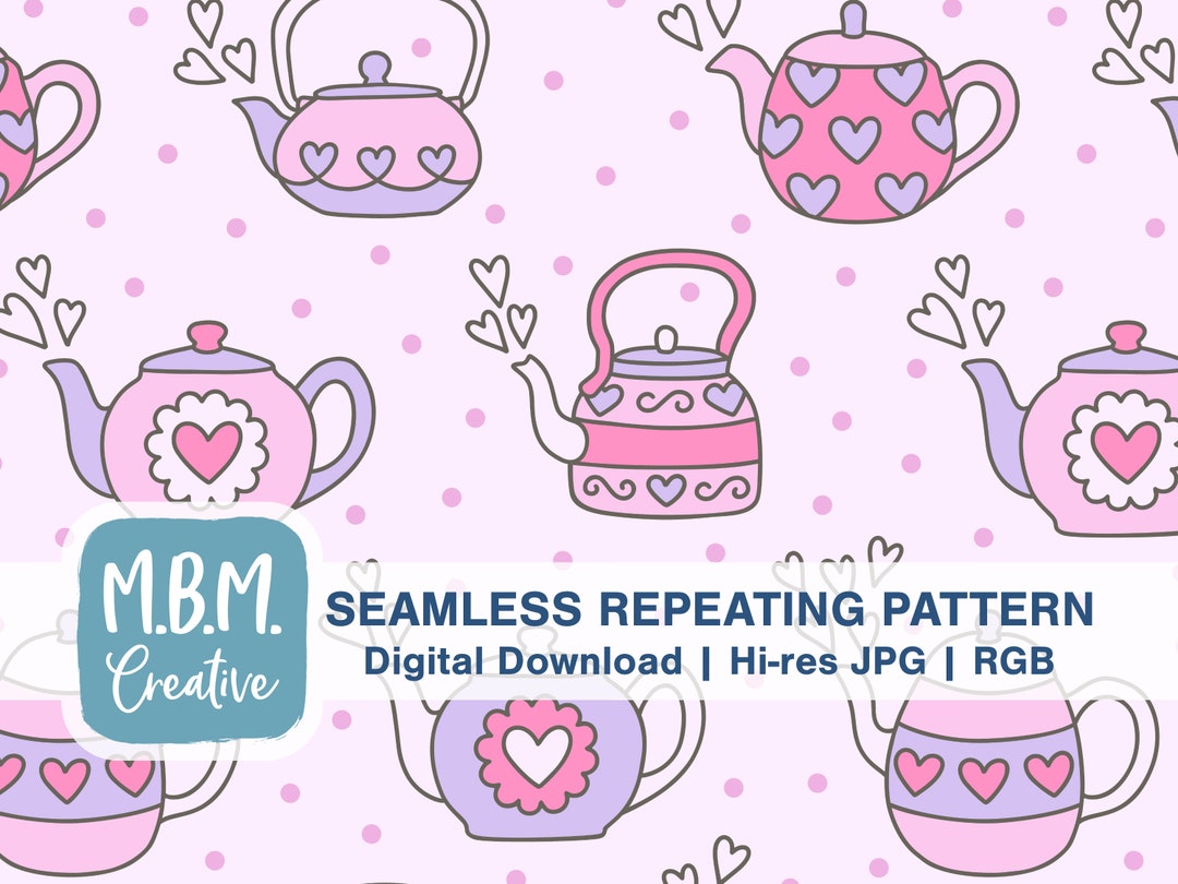 Heart Teapots in Purple & Pink Seamless Repeat Pattern Commercial Use ...