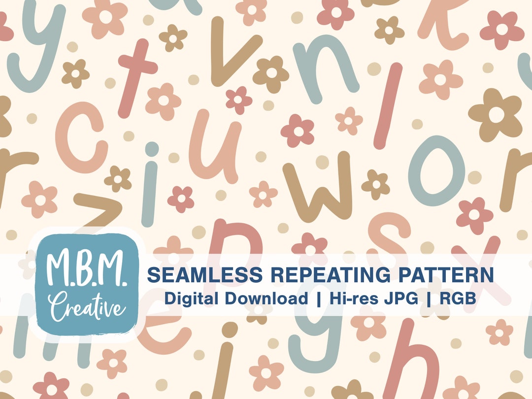 Alphabet and Flowers Muted Seamless Repeat Pattern for Commercial Use ...