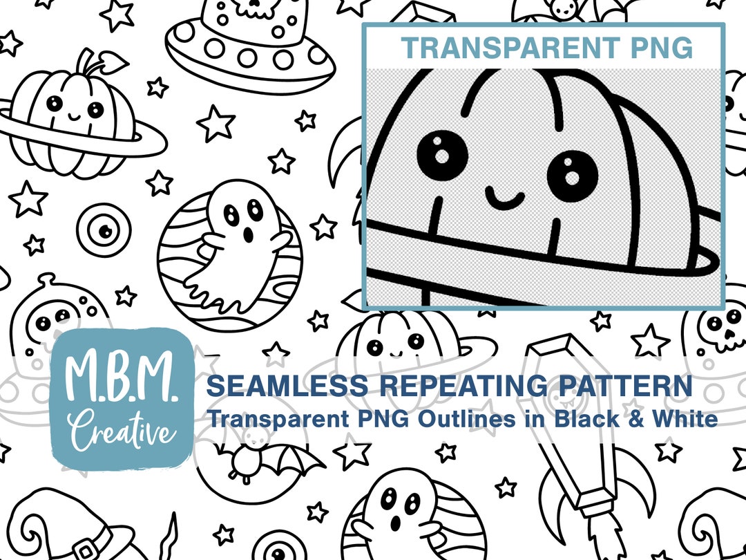Halloween in Outer Space Outlines With Transparent Background PNG ...