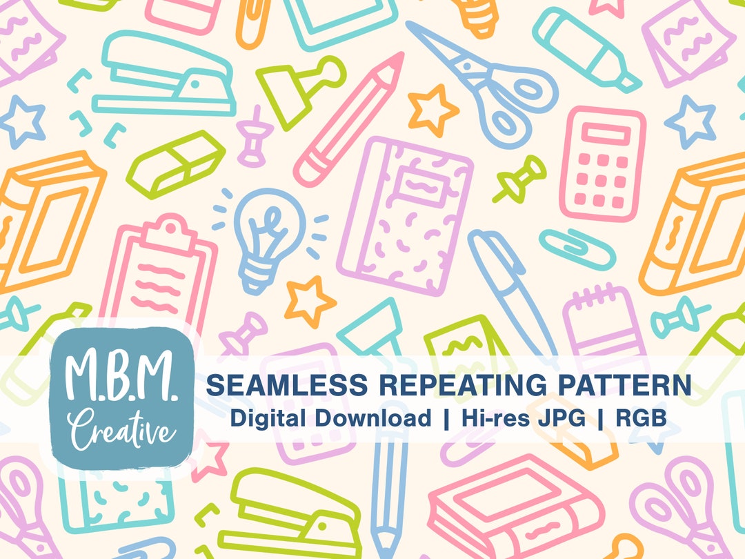 School Chunky Doodles in Pastels Seamless Repeat Pattern Commercial Use ...